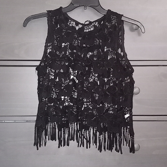 Ambiance | Tops | Boho Macrame Black Flower Top | Poshmark
